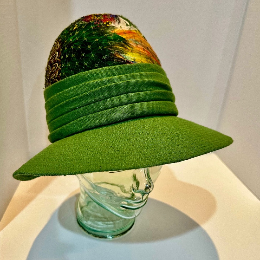 1960's Posh Green Vintage Hat W/ Pheasant Feathers - … - Gem